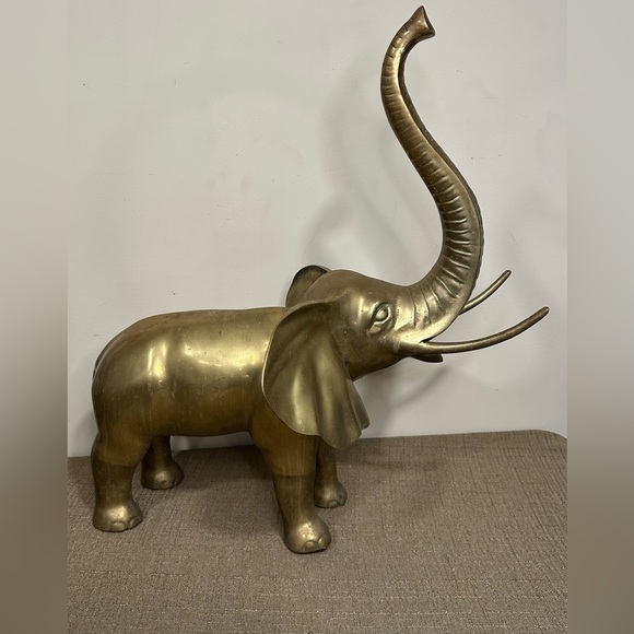 Accents | Vintage Brass Elephant Statue Large African Elephant Trunks ...